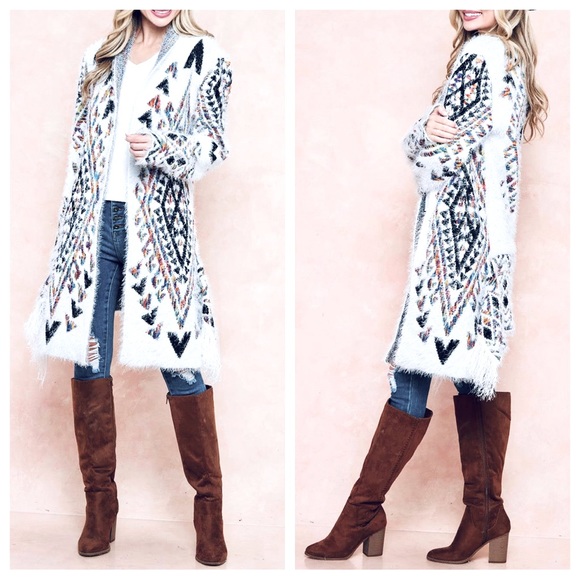 ShopEvelynne | Sweaters | 9 Boho Aztec Long Sleeve Open Drape Front ...